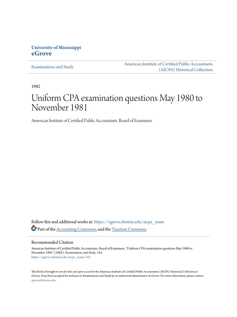 Uniform Cpa Examination Questions May 1980 To November 1981: Egrove ...