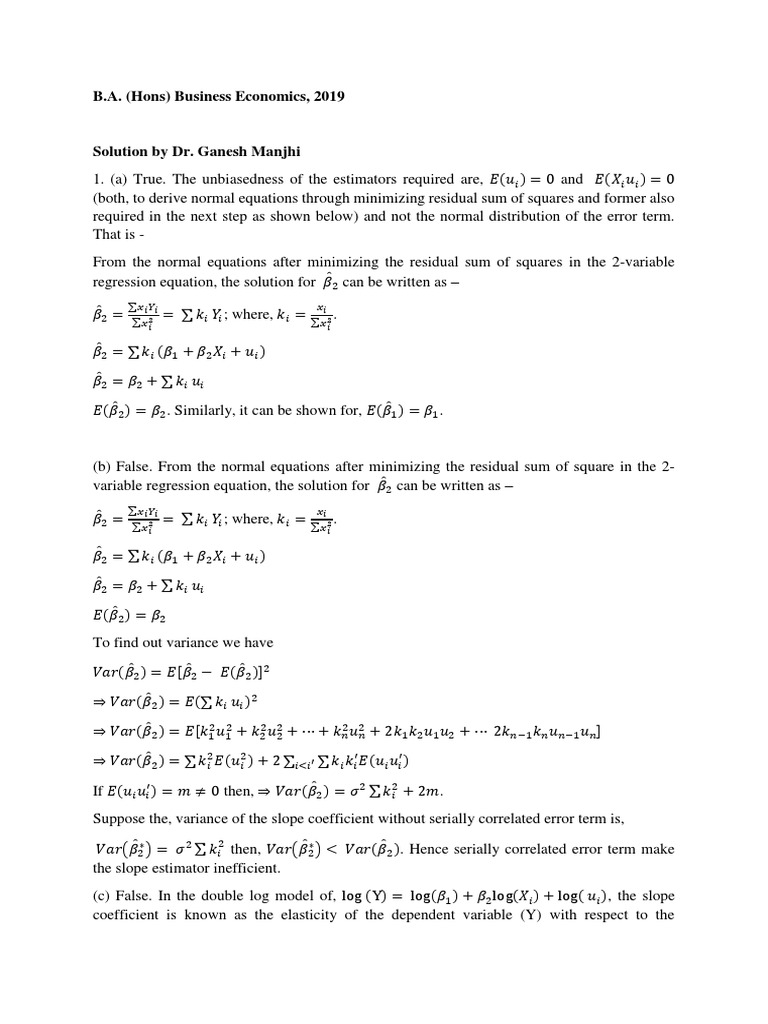 Solution Basic Econometrics | PDF | Errors And Residuals | Ordinary ... Solution Basic Econometrics | PDF | Errors And Residuals | Ordinary ...