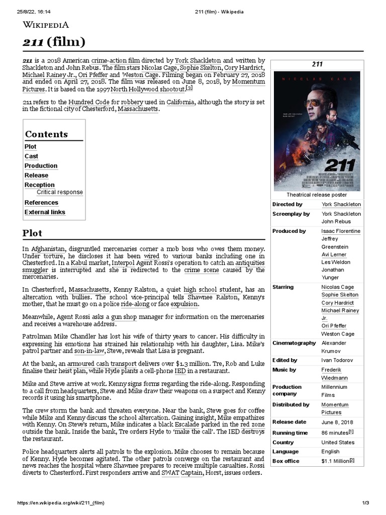 211 (Film) : 211 Is A 2018 American Crime-Action Film Directed by York ...