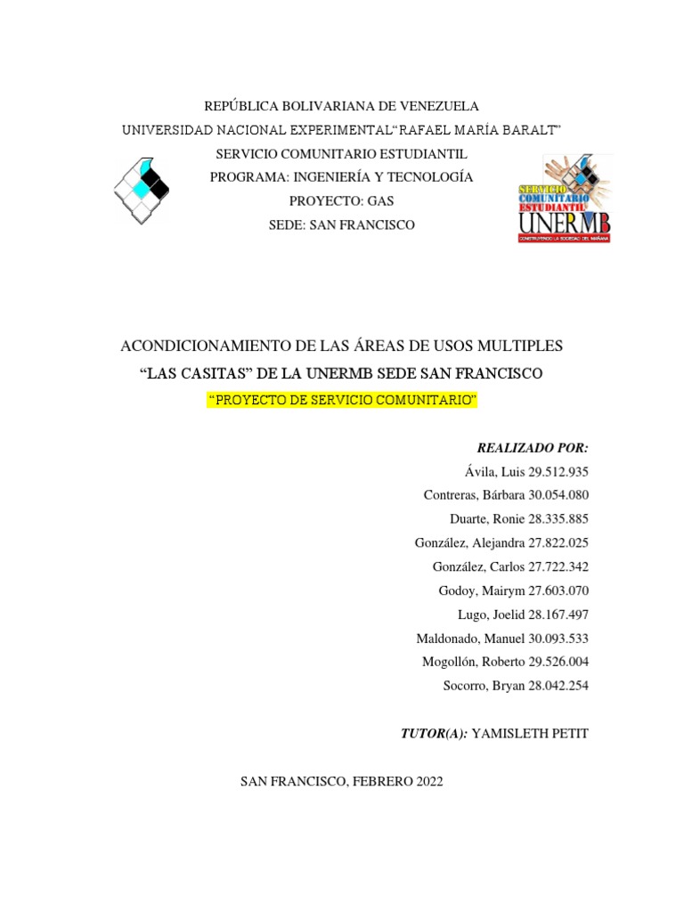 Trabajo Servicio Comunitario Fase I (Las Casitas) Ing. Gas | Descargar ...