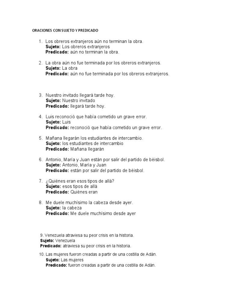 Oraciones Con Sujeto Y Predicado Pdf