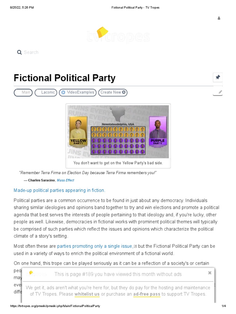 Fictional Political Party - TV Tropes | PDF