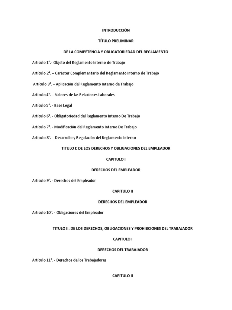 VERSION FINAL - Propuesta Proyecto Reglamento Interno de Trabajo | PDF | Derecho laboral ...
