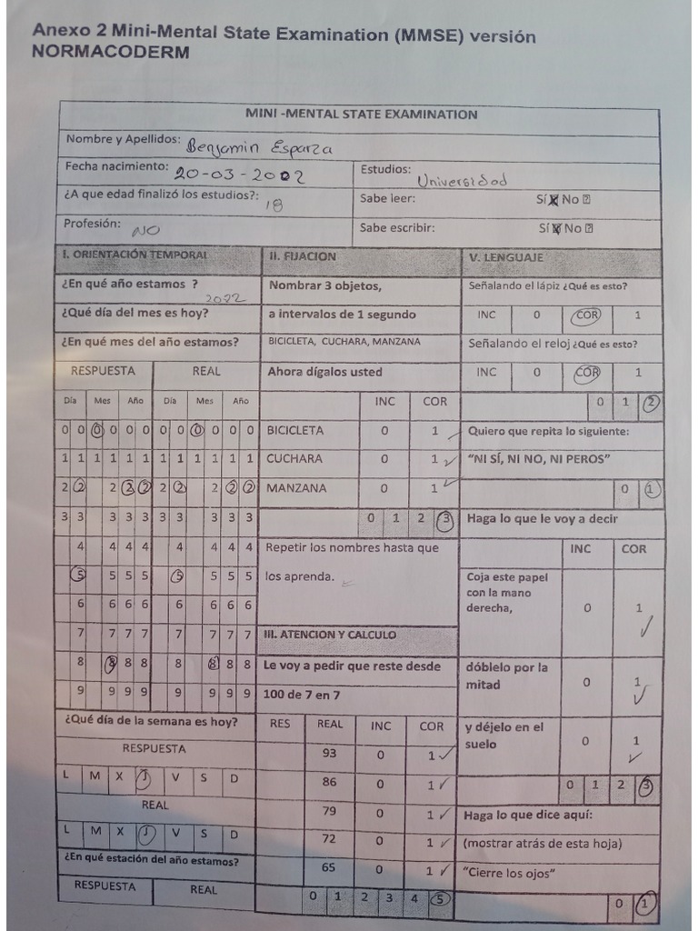 Test (MMSE) Benjamín Esparza | PDF