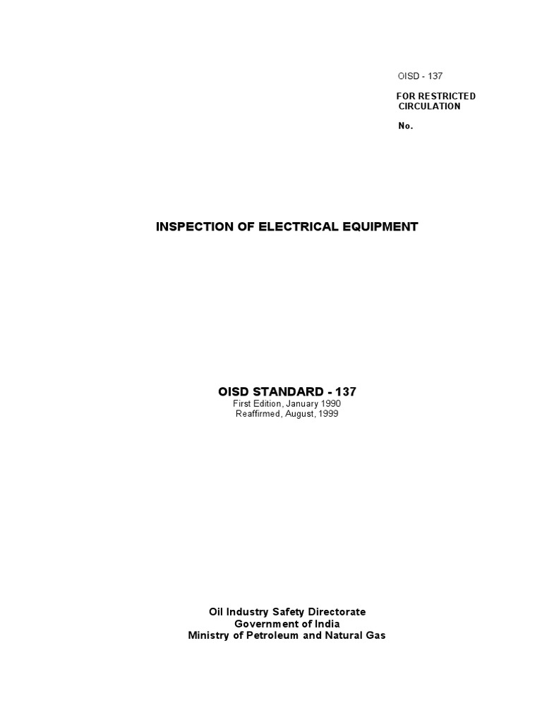 OISD Standard 137: Electrical Inspection | PDF | Electrical Substation ...