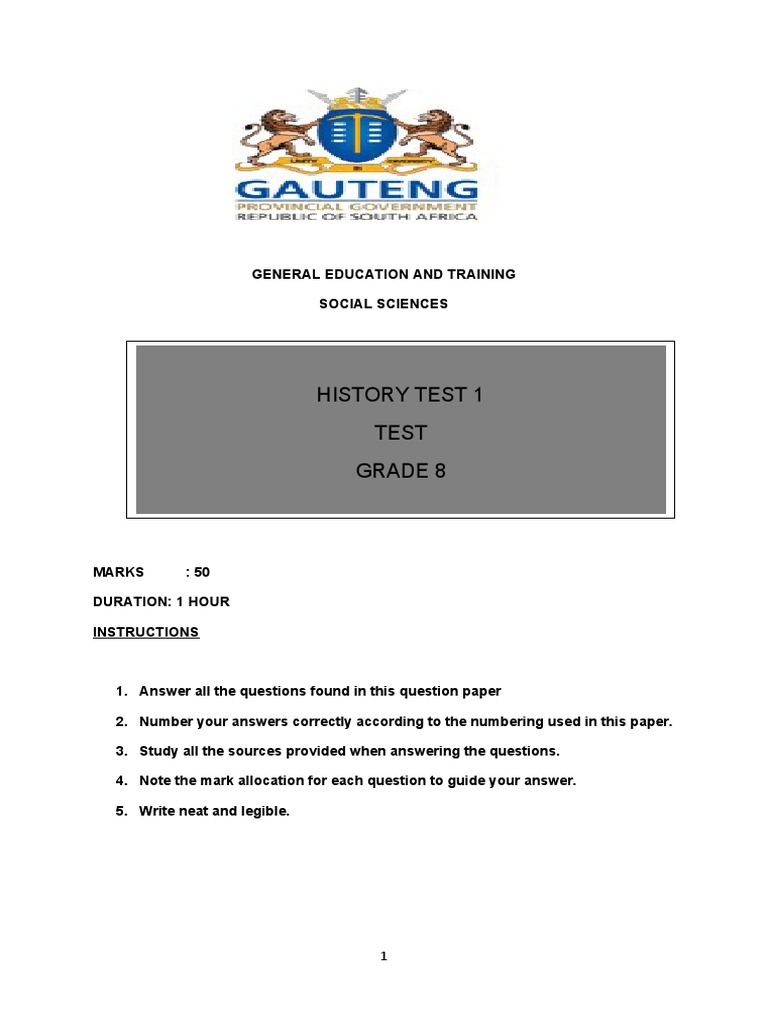 Grade 8 History Term 1 Test Paper | PDF | Teaching Methods & Materials