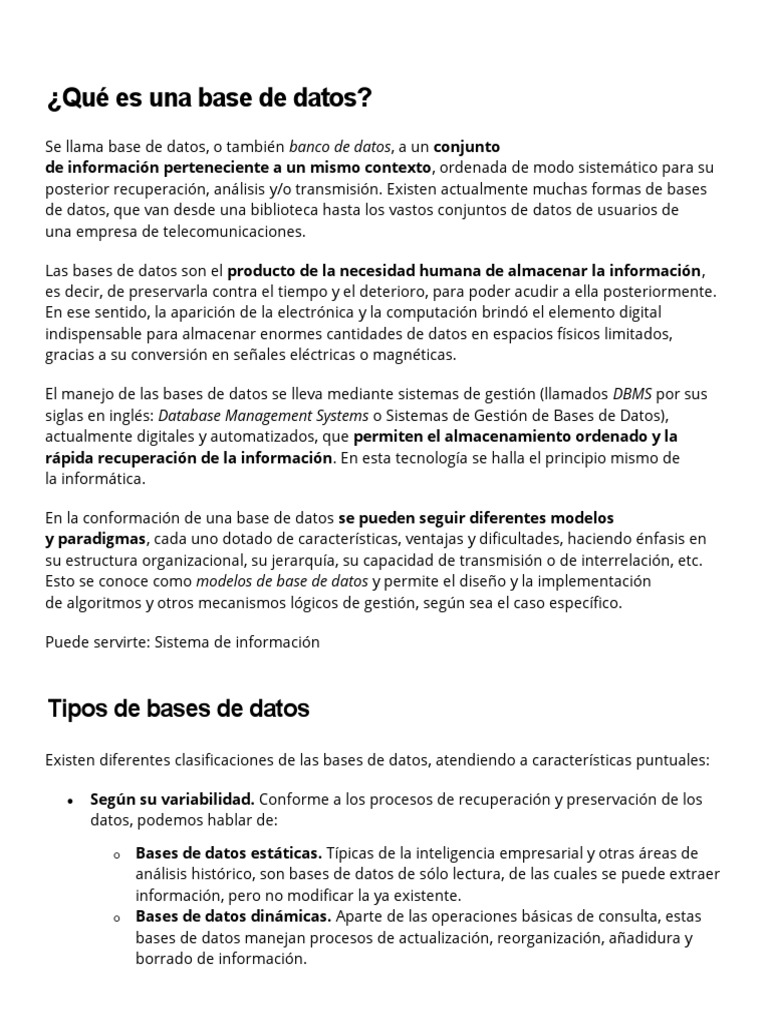Base de Datos Anexo para Resumen | PDF | Bases de datos | Computación en la nube