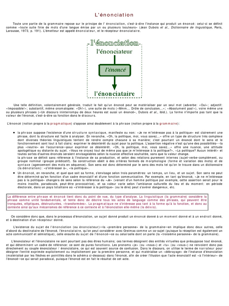 2 L'enonciation | PDF | Phrase | Sujet (Grammaire)