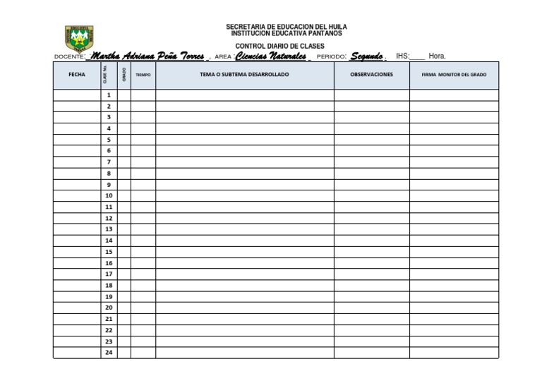 Control Diario de Clases - PANTANOS - ADRI2 | PDF