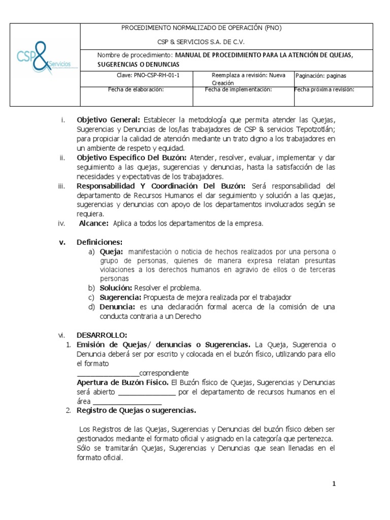 Manual de Procedimientos para Quejas | PDF | Gestión de recursos humanos