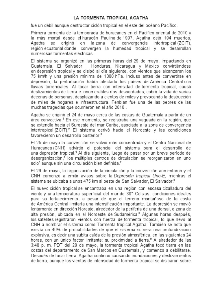 Tormenta Tropical Agatha 2010: Impacto y Daños | PDF | Meteorología ...