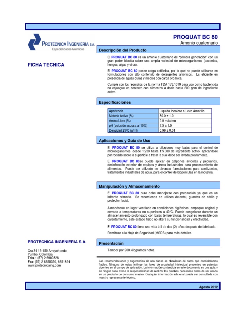 Proquat BC 80 (2) Amonio Cuaternario | PDF | Química