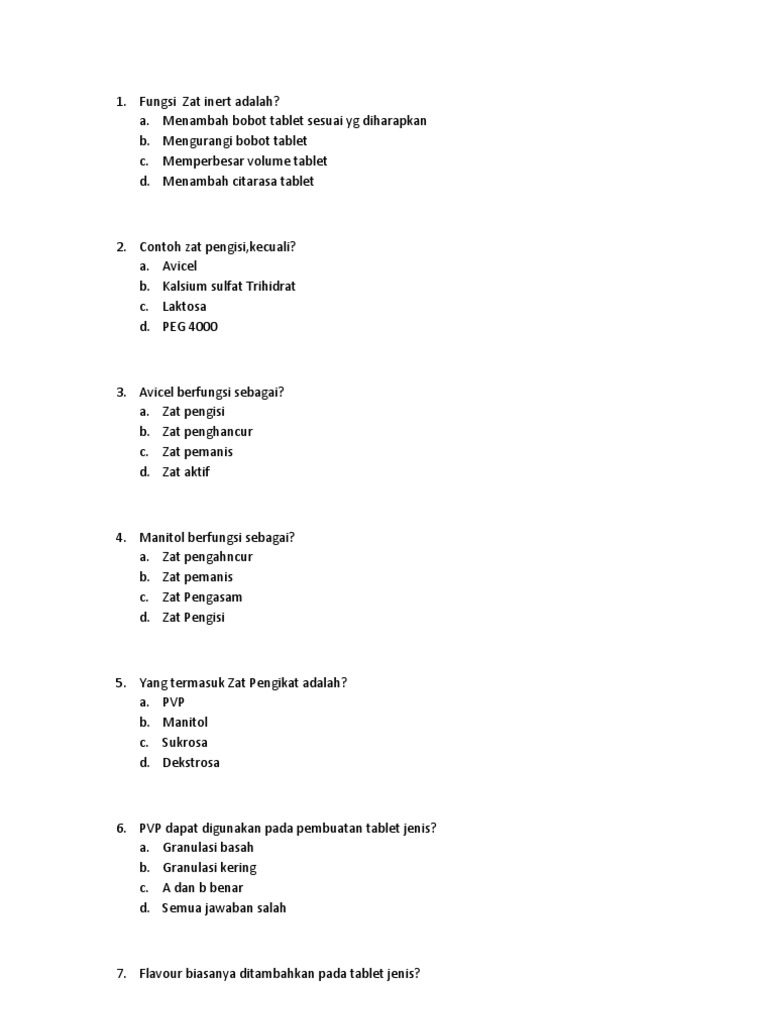 Soal TFSP Preformulasi Tablet | PDF