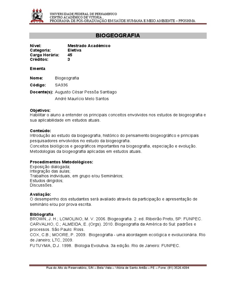 Ementa Biogeografia | PDF