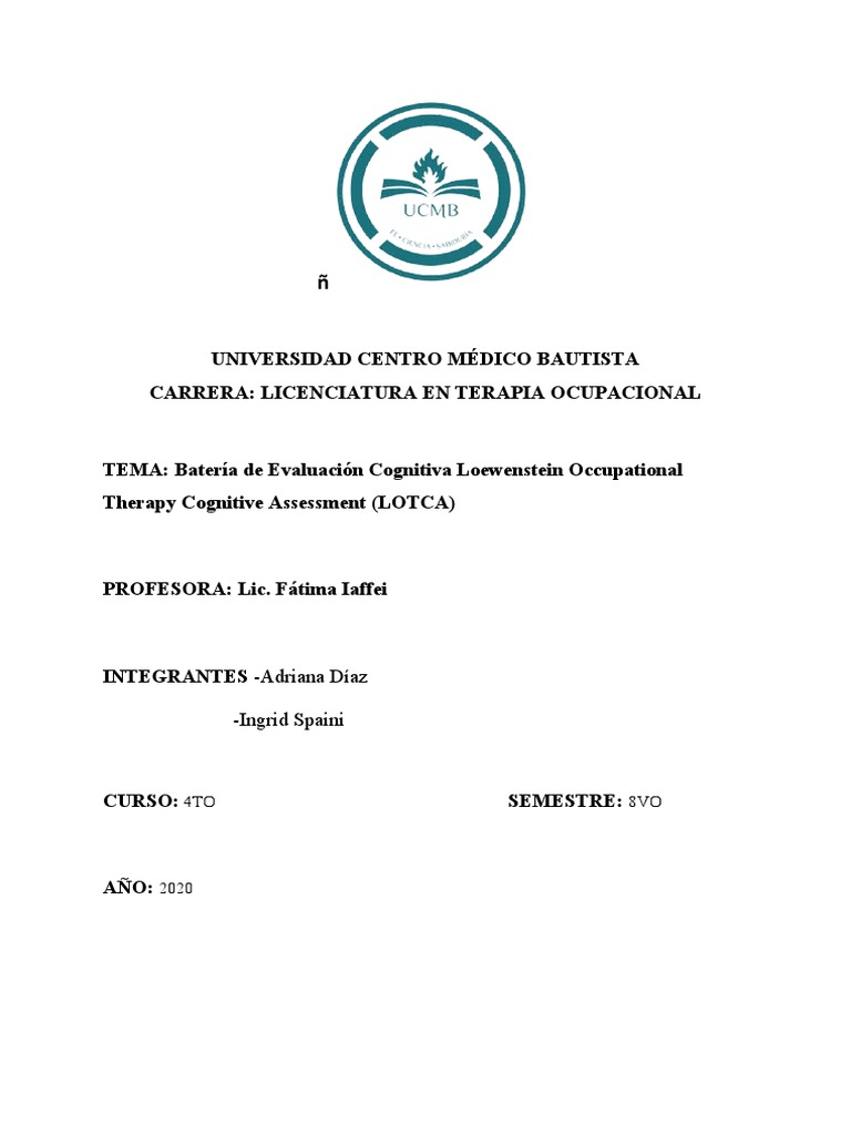 Batería de Evaluación Cognitiva Loewenstein Occupational Therapy ...
