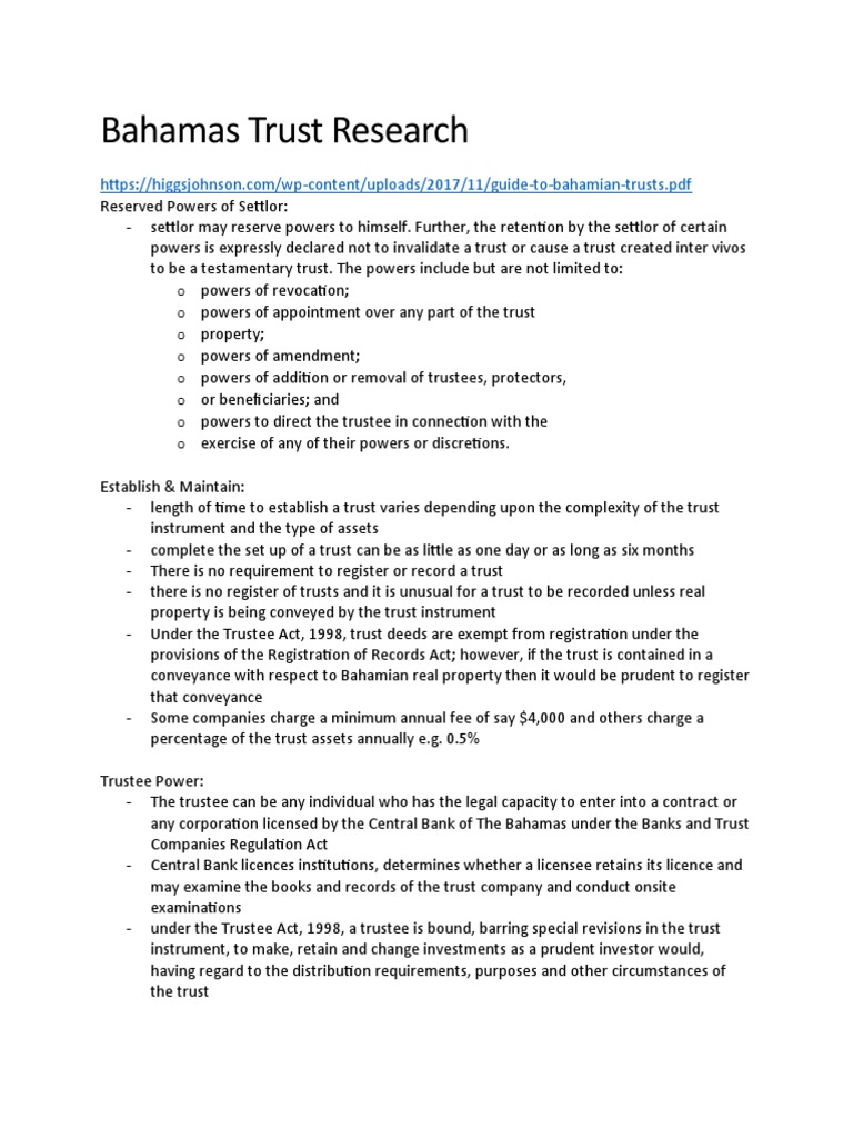 Bahamas Trust Research | PDF | Trust Law | Trustee