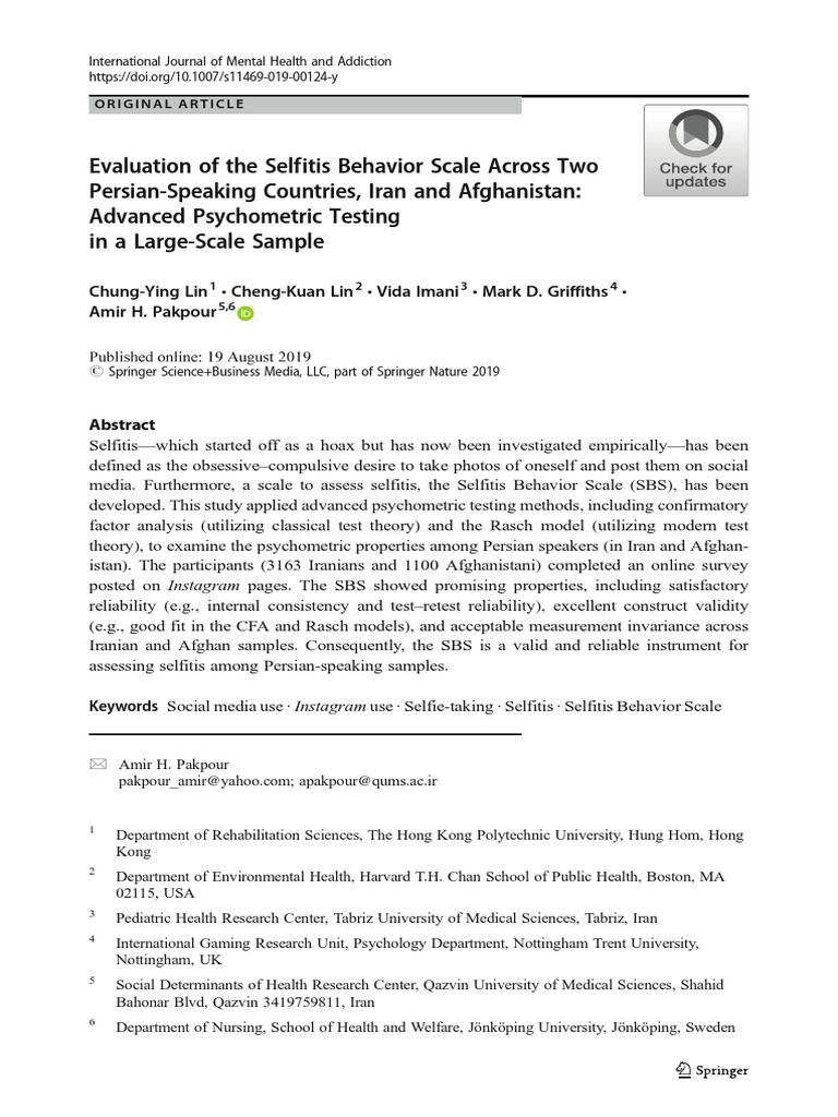 Evaluación de La Escala de Comportamiento Selfitis en Dos Países de Habla Persa, Irán y ...