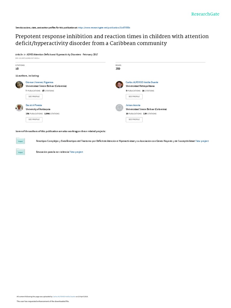 Prepotent Response Inhibition and Reaction Times in Children With Attention Deficit ...