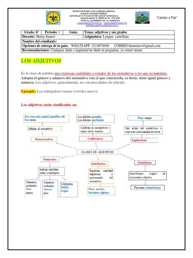 GUÍA Español 6°adjetivos y Sus Grados | PDF | Adjetivo | Sustantivo