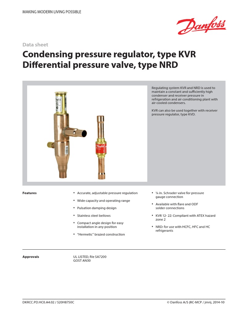 Danfoss KVR Pressure Regulating Valves | PDF | Valve | Evaporation