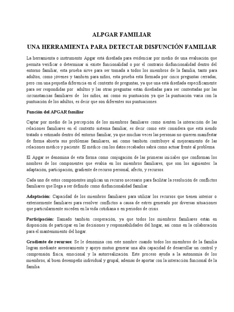 Apgar Familiar | Descargar gratis PDF | Adultos | Las emociones