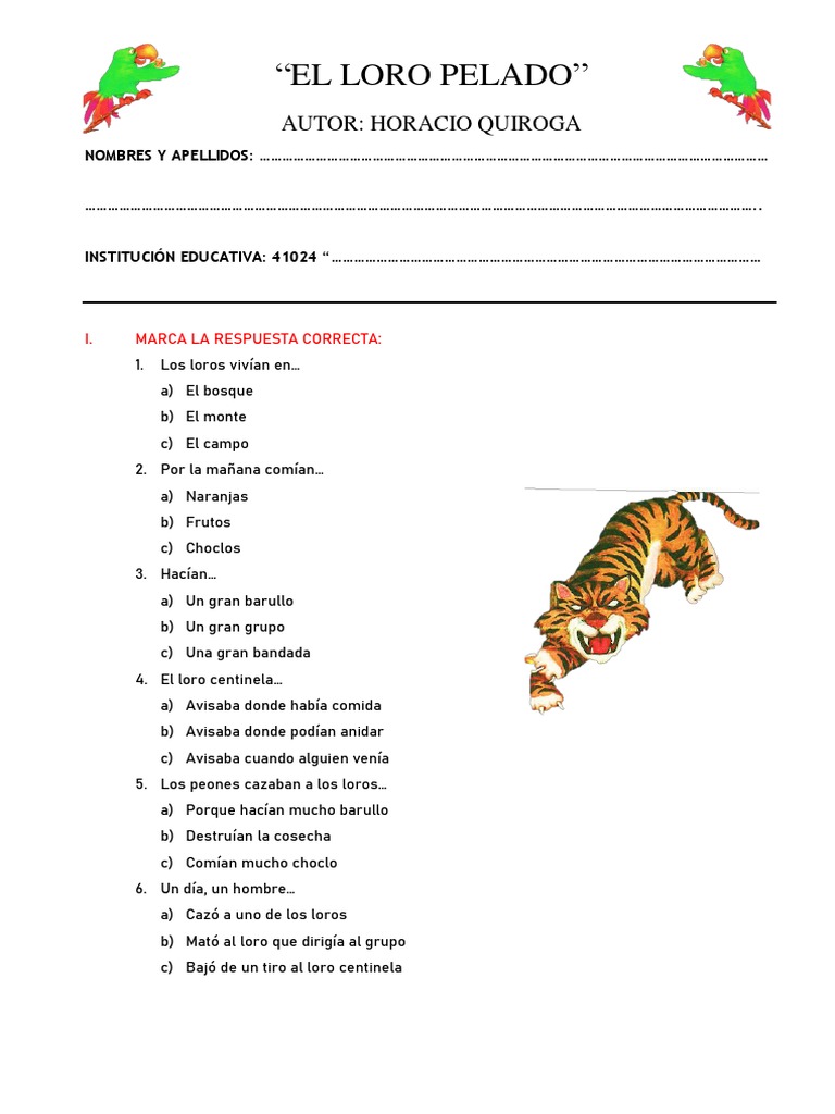 Actividades del cuento "El loro pelado" | PDF