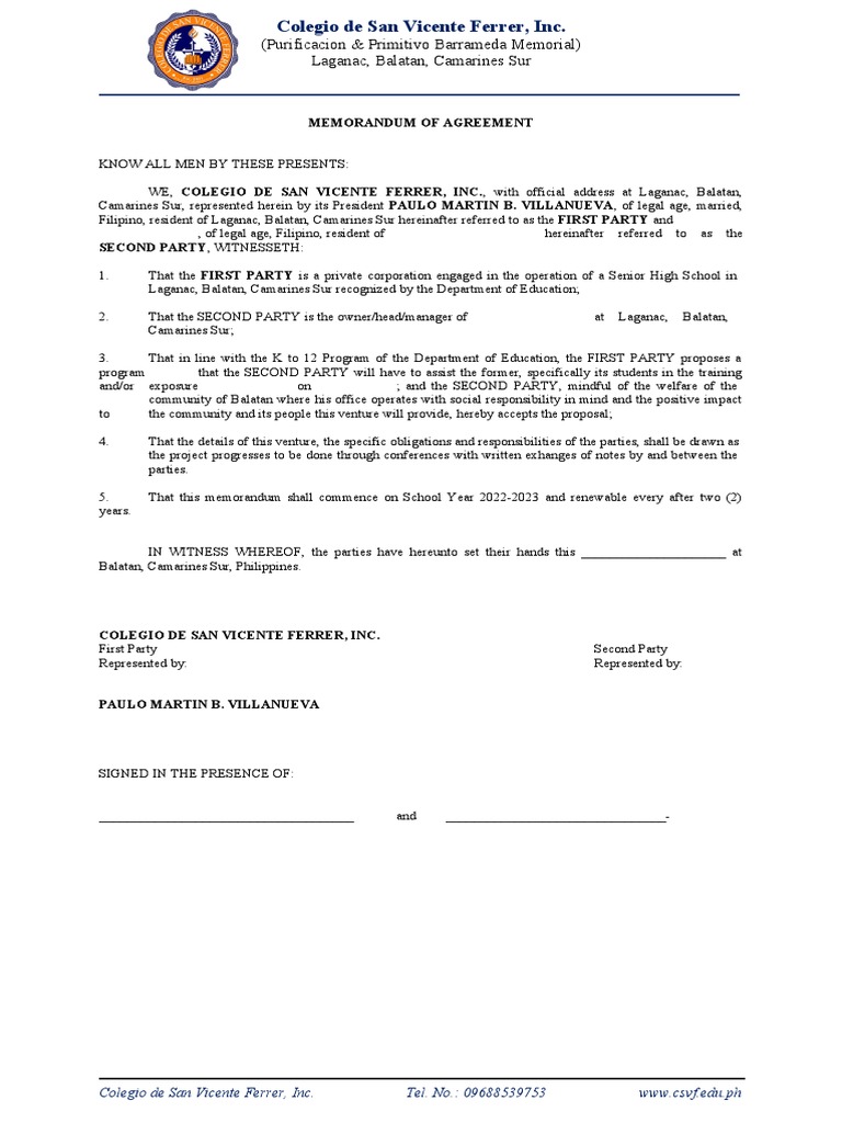 MOA | PDF | Private Law | Document