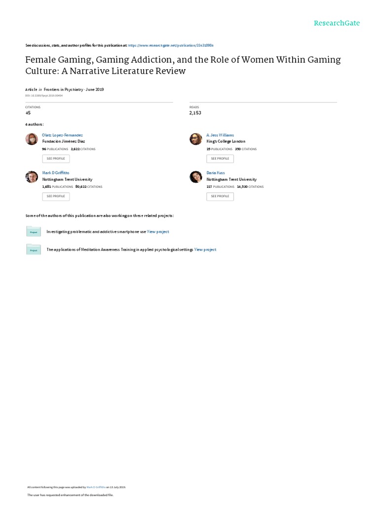 Female Gaming, Gaming Addiction, and The Role of Women Within Gaming ...