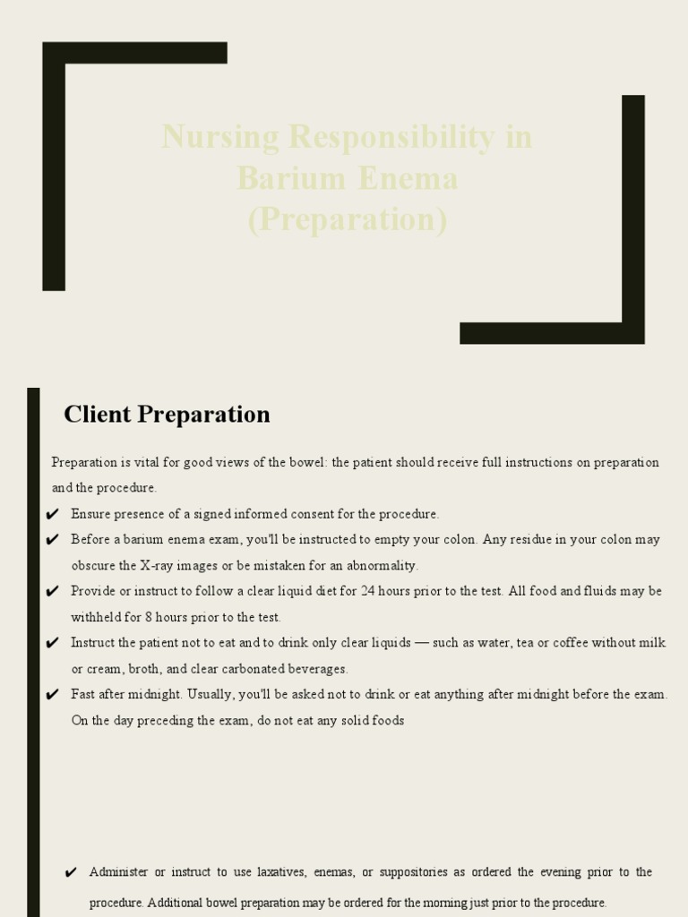 Nursing Responsibilities For Barium Enema Preparation | PDF