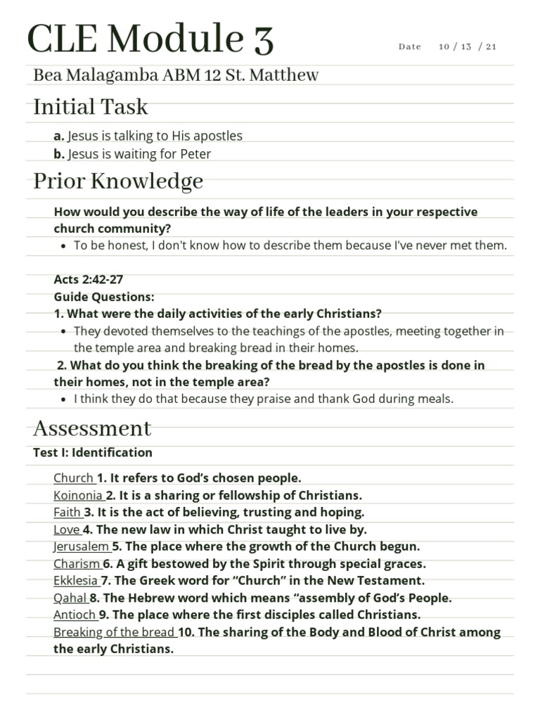 The Early Christians' Communal Life Answers To Assessments | PDF ...