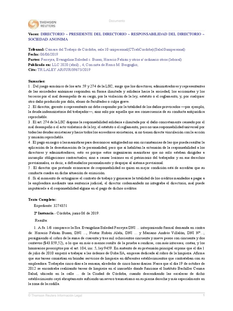 Ferreyra, Evangelina Soledad C. Busso, Horacio Fabián y Otros S ...