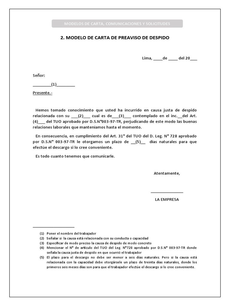 Modelo de Carta de Preaviso | PDF