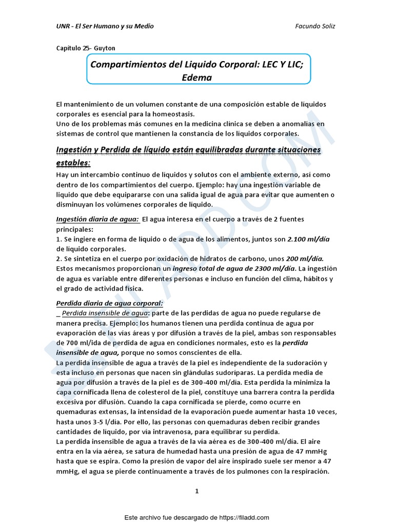 Capitulo 25 - Guyton | PDF | Edema | Sodio