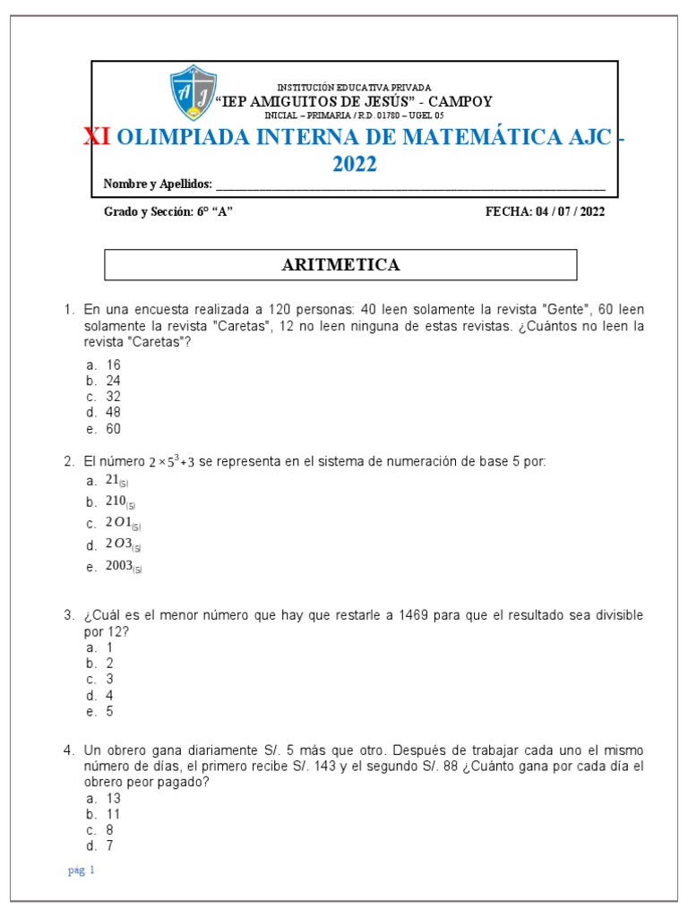 Olimpiadas de Matematica 2022 - Profesor Jorge Rosales | PDF | Matemática Elemental | Matemáticas