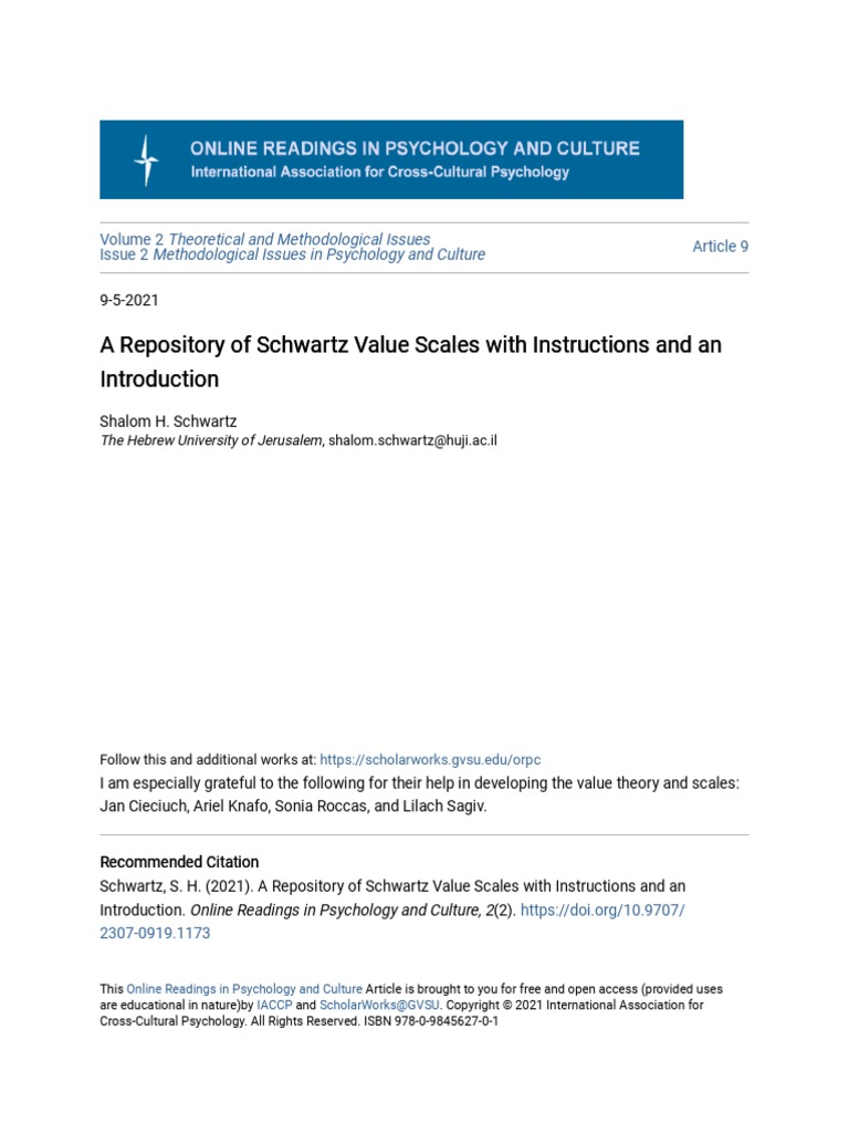Repository of Schwartz Value Scales | PDF | Hedonism | Psychology