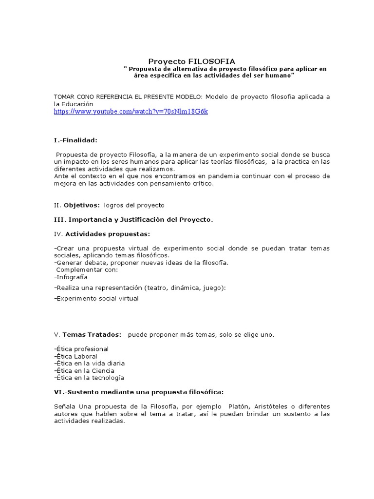 Modelo Proyecto Filosofía | PDF