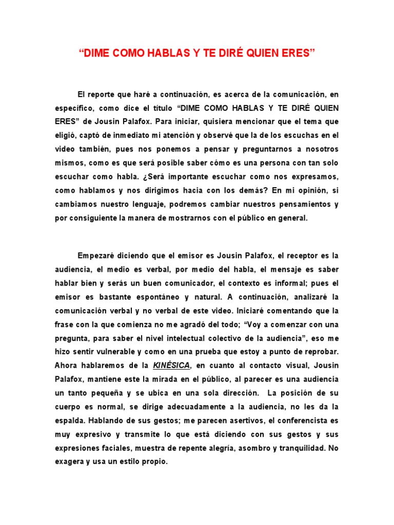 Análisis Video DIME COMO HABLAS Y TE DIRÉ QUIEN ERES | PDF | Comunicación | Cognición