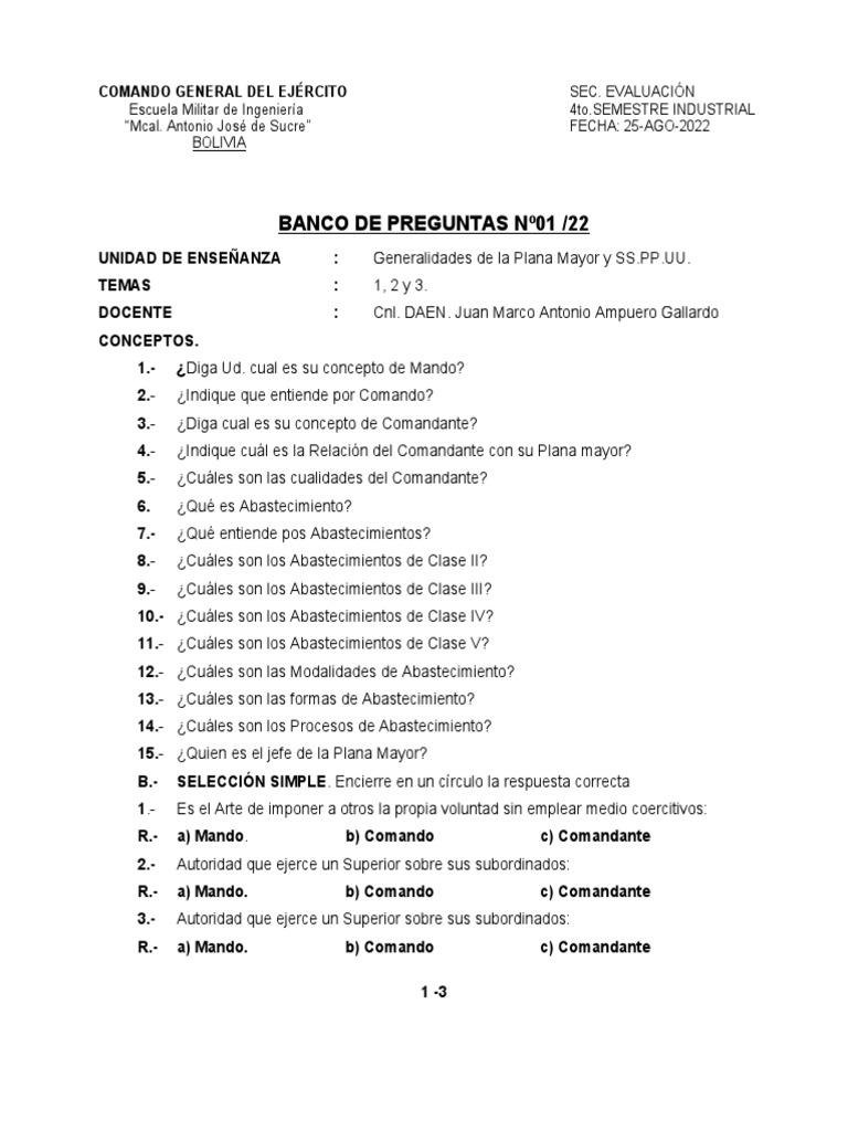 Banco de Preguntas | PDF | Militar