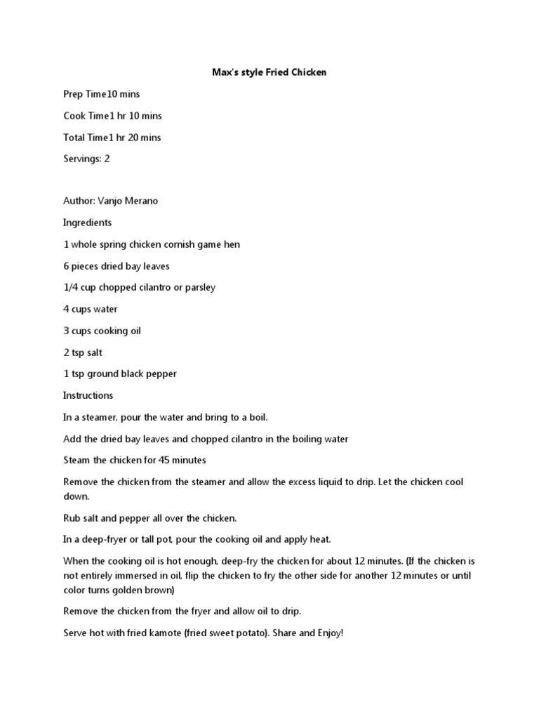 Max Style Deep Fried Chicken Recipe | PDF | Wellness | Technology ...