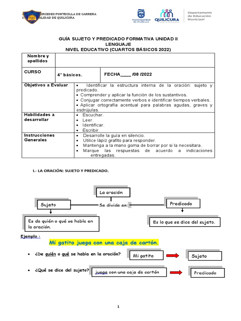 Guia Sujeto y Predicado | PDF | Predicado (Gramática) | Verbo