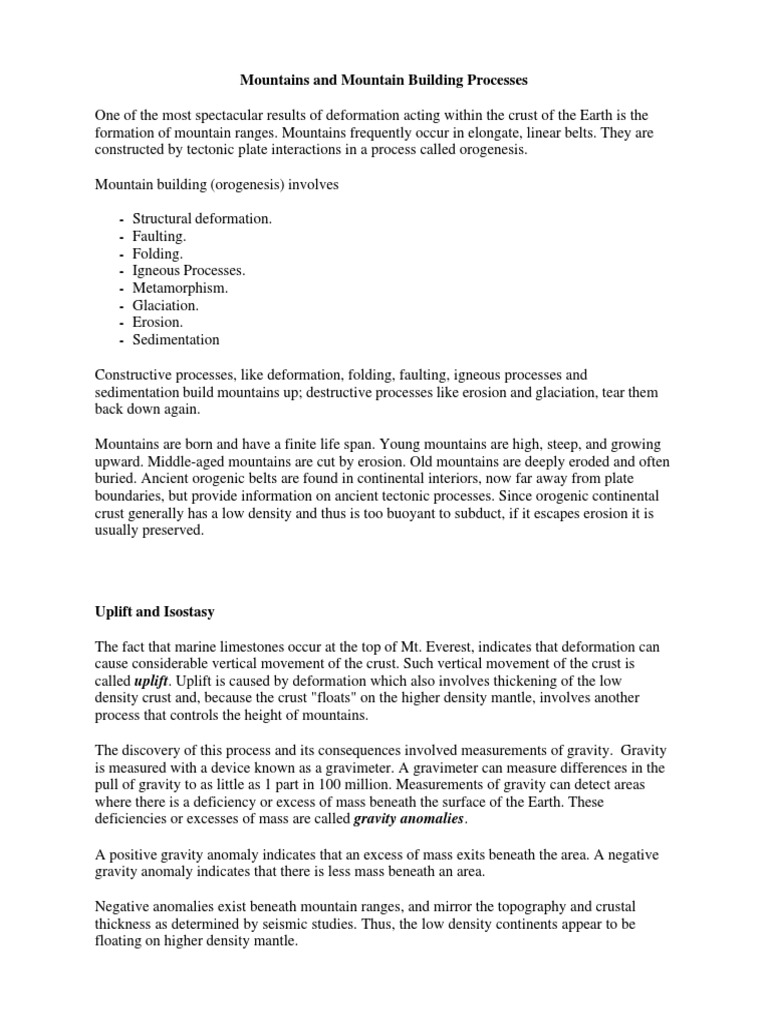 Mountains and Mountain Building Processes | PDF | Mountains | Plate ...