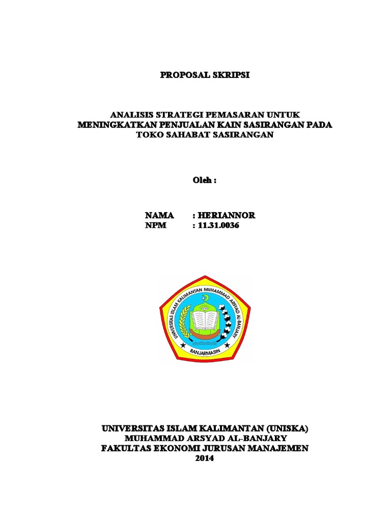 PROPOSAL SKRIPSI MANAJEMEN PEMASARAN by HERIANNOR | PDF