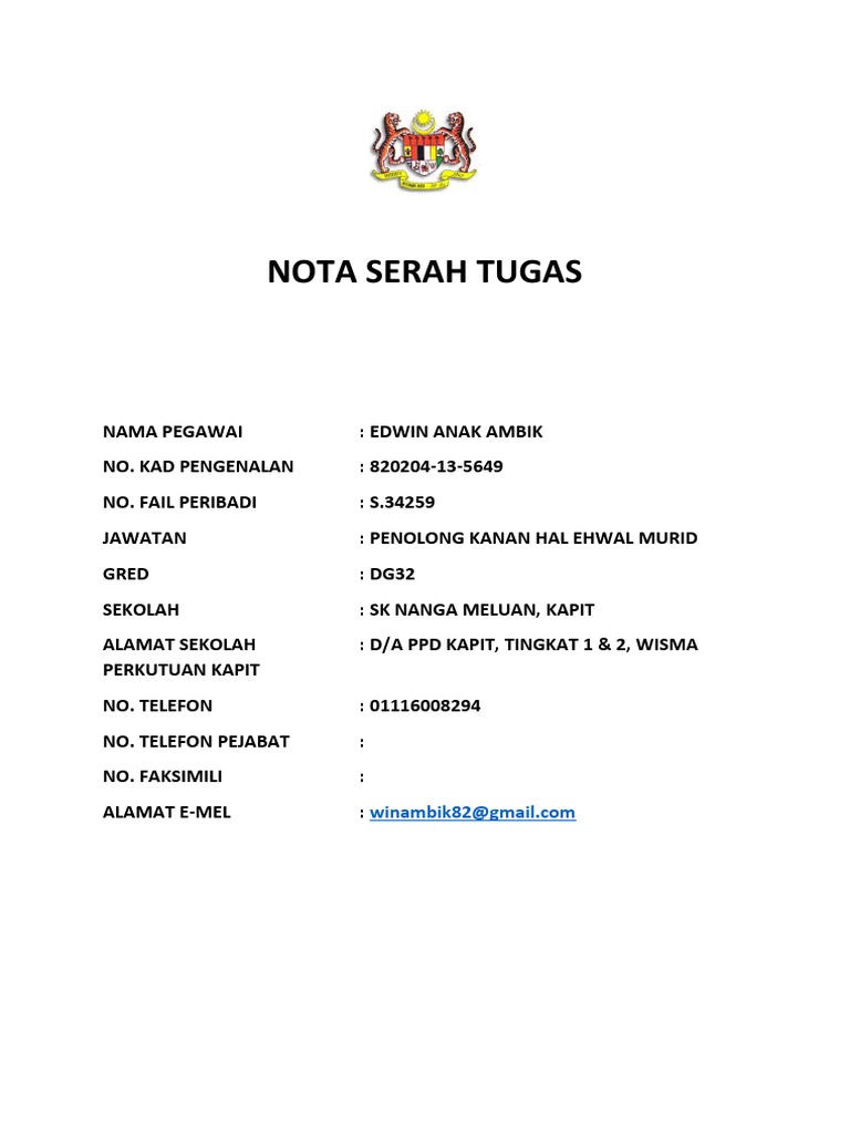 Cover Nota Serah Tugas | PDF