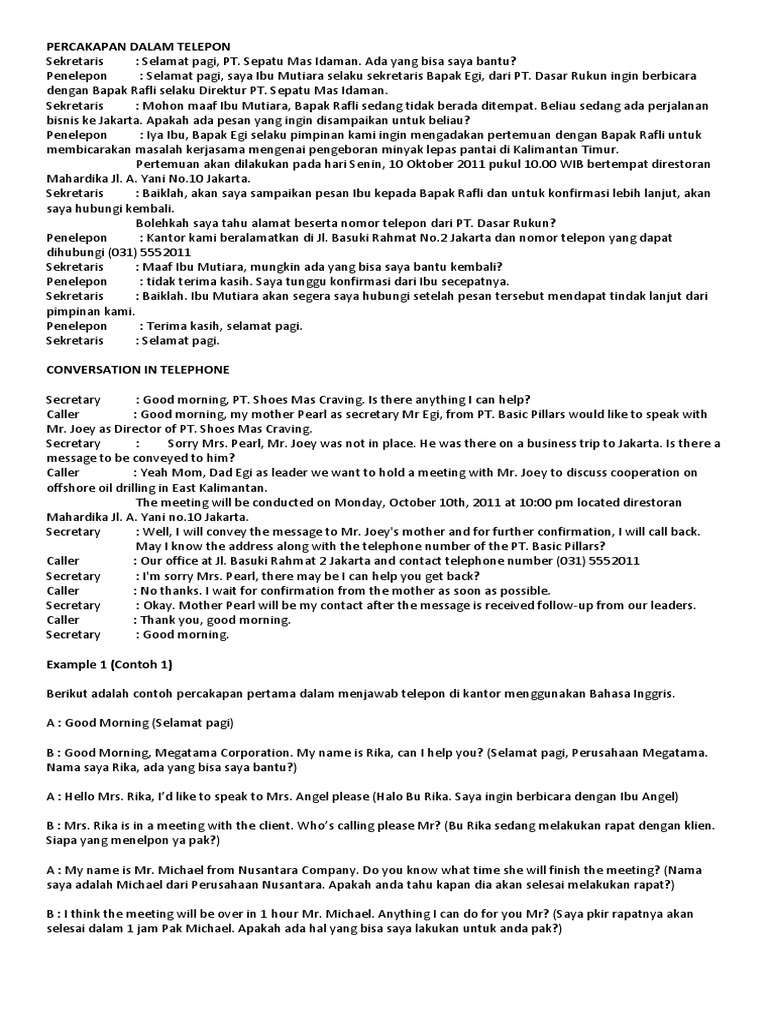 Contoh Percakapan Telepon Kantor | PDF