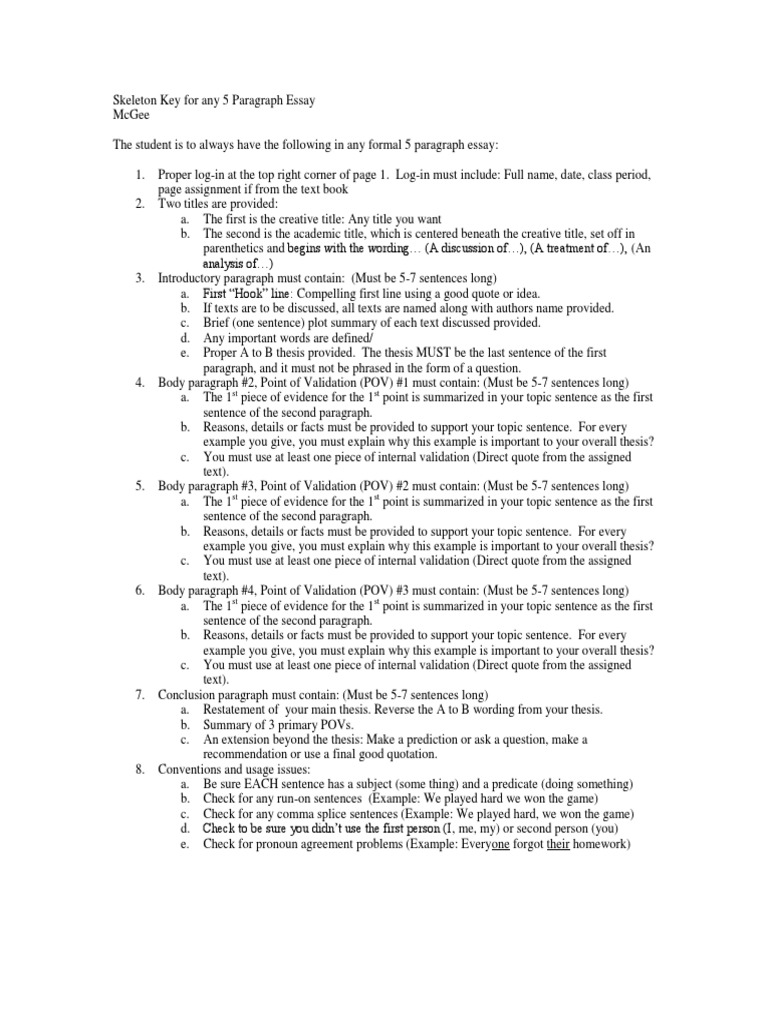 Skeleton Key For Essays - Tim McGee | PDF | Essays | Paragraph