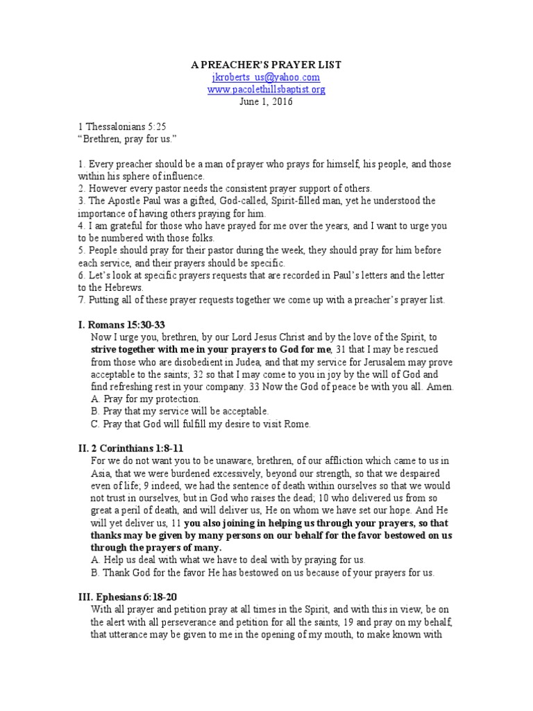 A Preachers Prayer List | PDF | Prayer | Paul The Apostle