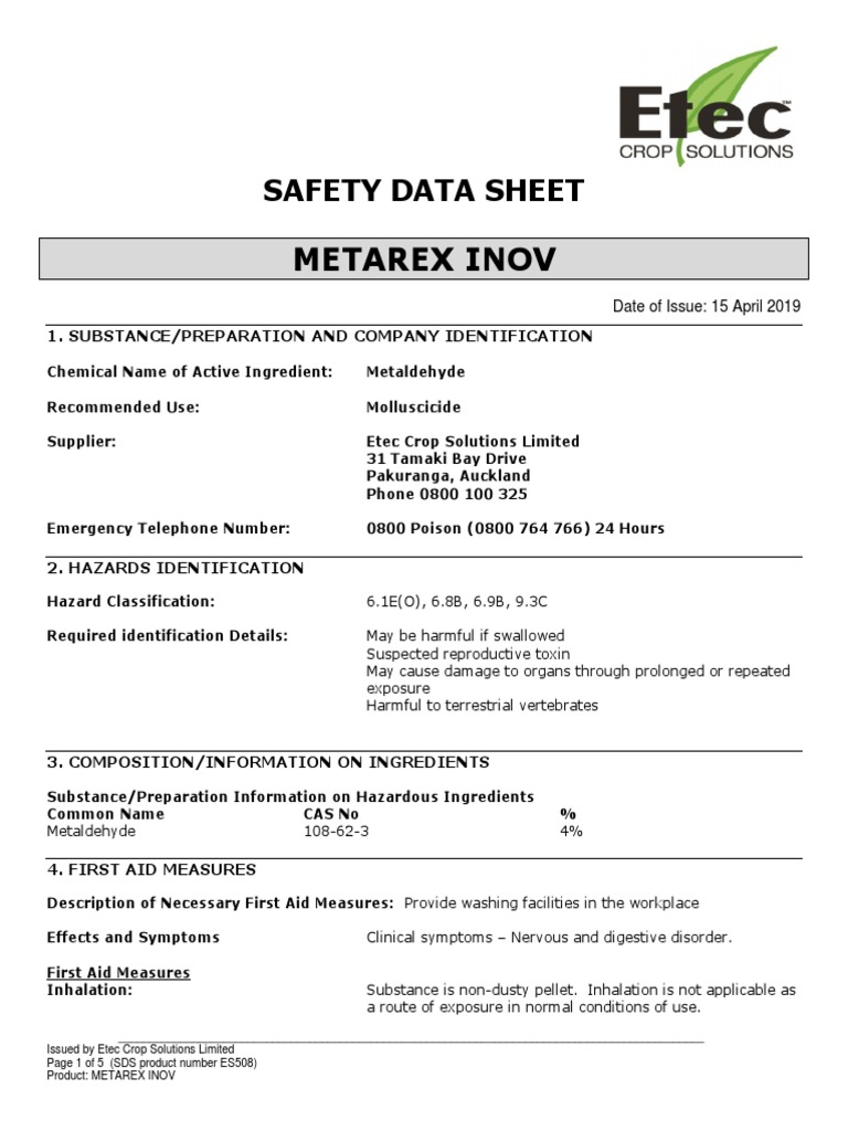 Metarex Inov (Etec) SDS | PDF | Waste Management | Toxicity