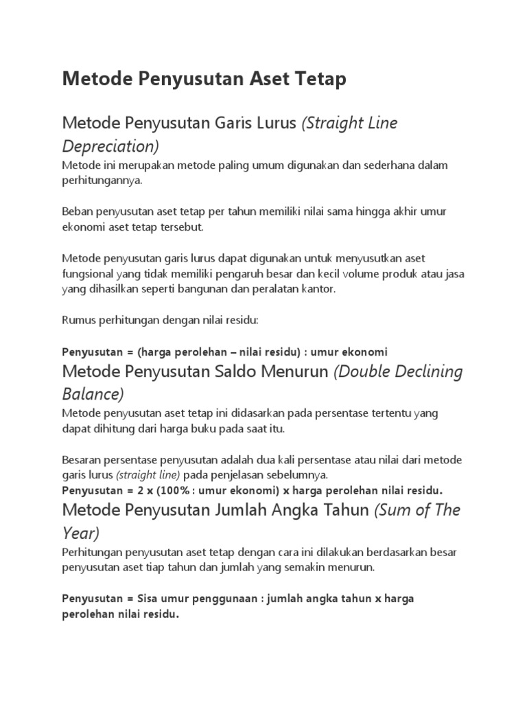 Metode Penyusutan Aset Tetap | PDF