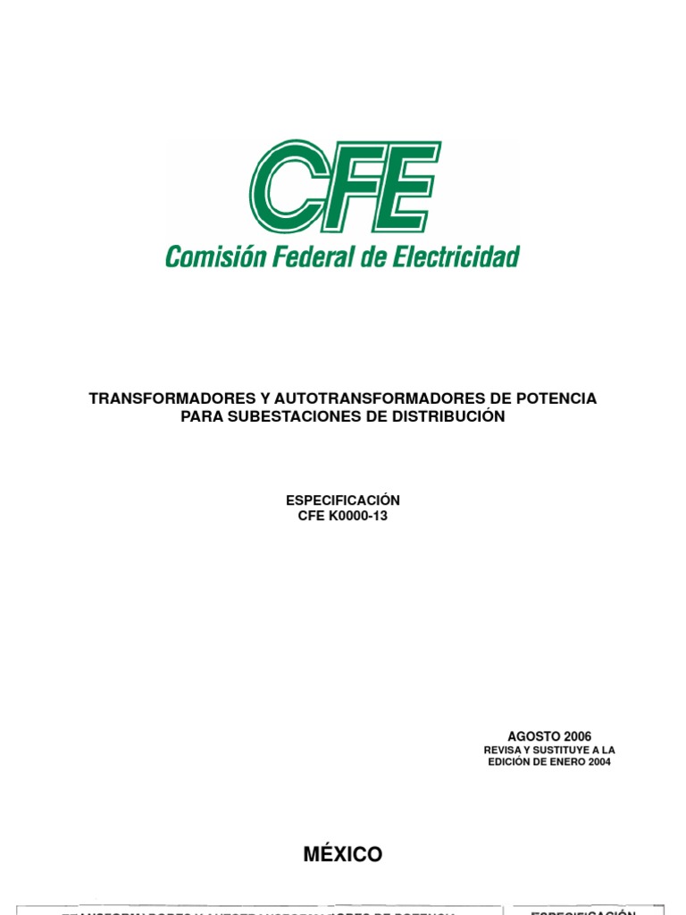 Cfe-K0000-13 Transform Adores y Auto Transform Adores de Potencia | PDF | Transformador | Tanques