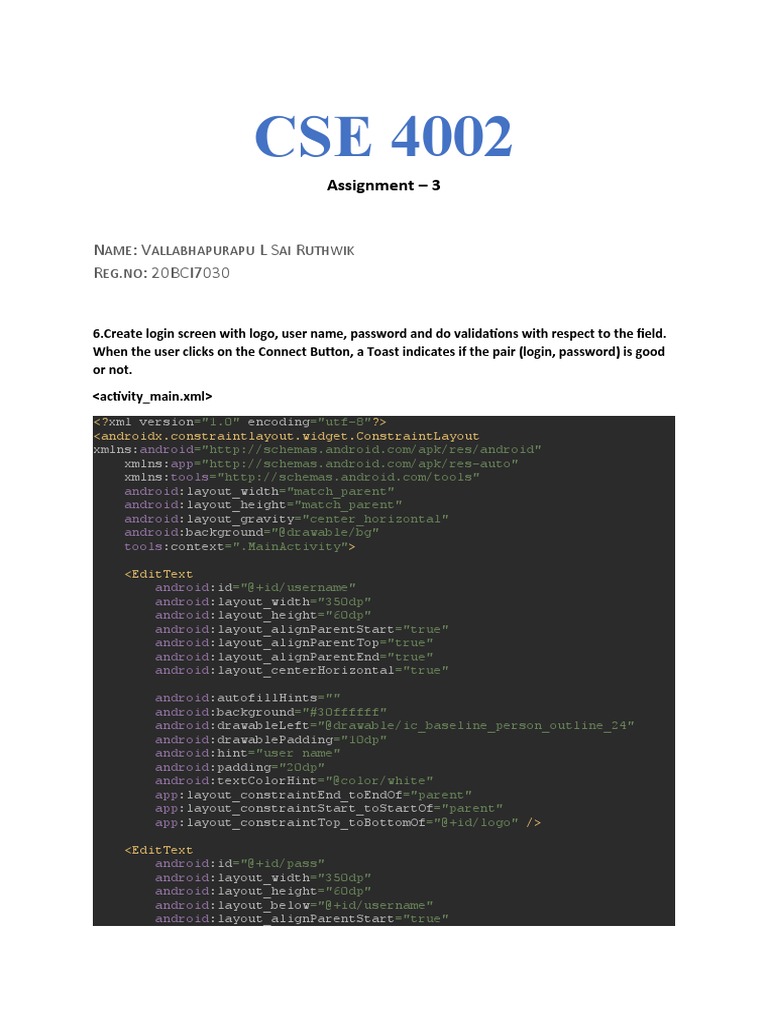 N: V LS R R .: 20BCI7030: Assignment - 3 | PDF | Android (Operating System) | Mobile App